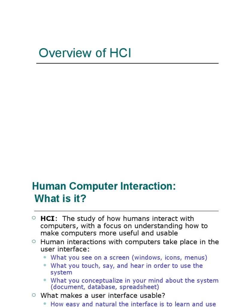 Overview of HCI | PDF | Human–Computer Interaction | User Interface