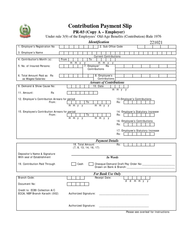 EOBI Challan PDF | PDF | Cheque | Employment