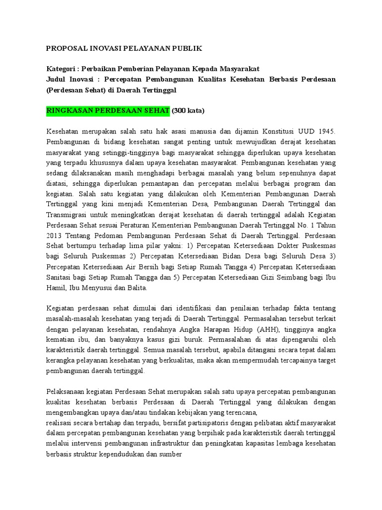 Proposal Inovasi Pelayanan Publik PDF | PDF | Ilmu Sosial | Pengembangan Diri