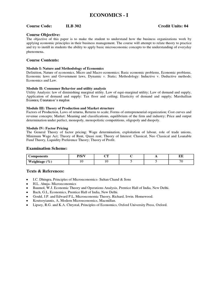 Economics - I: Course Code: ILB 302 Credit Units: 04 Course Objective | PDF