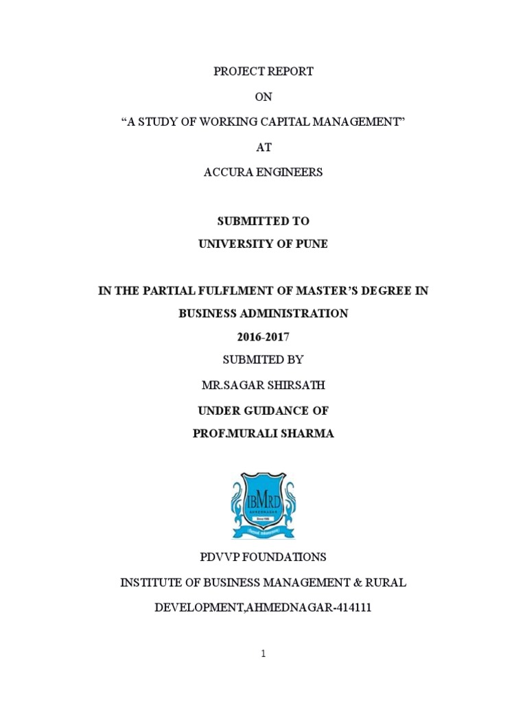 Project For Mba | Download Free PDF | Working Capital | Inventory