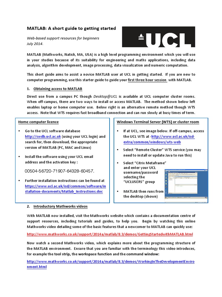 MATLAB: A Short Guide To Getting Started | PDF | Matlab | Computer ...