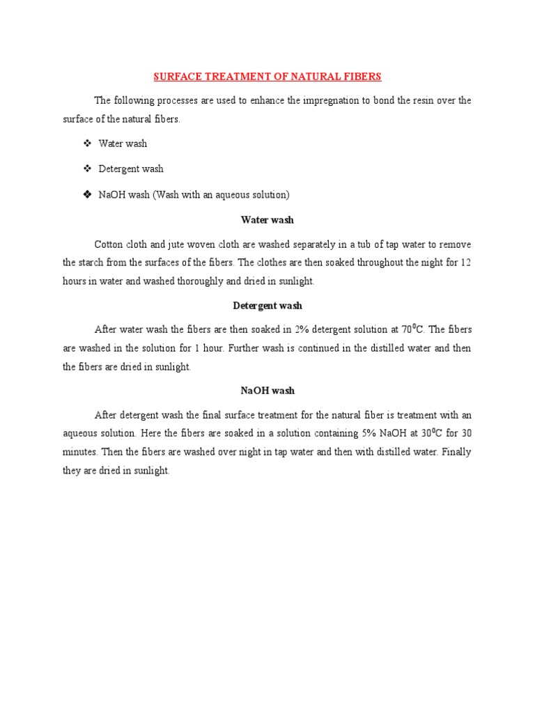 Surface Treatment of Natural Fibers: Water Wash | PDF