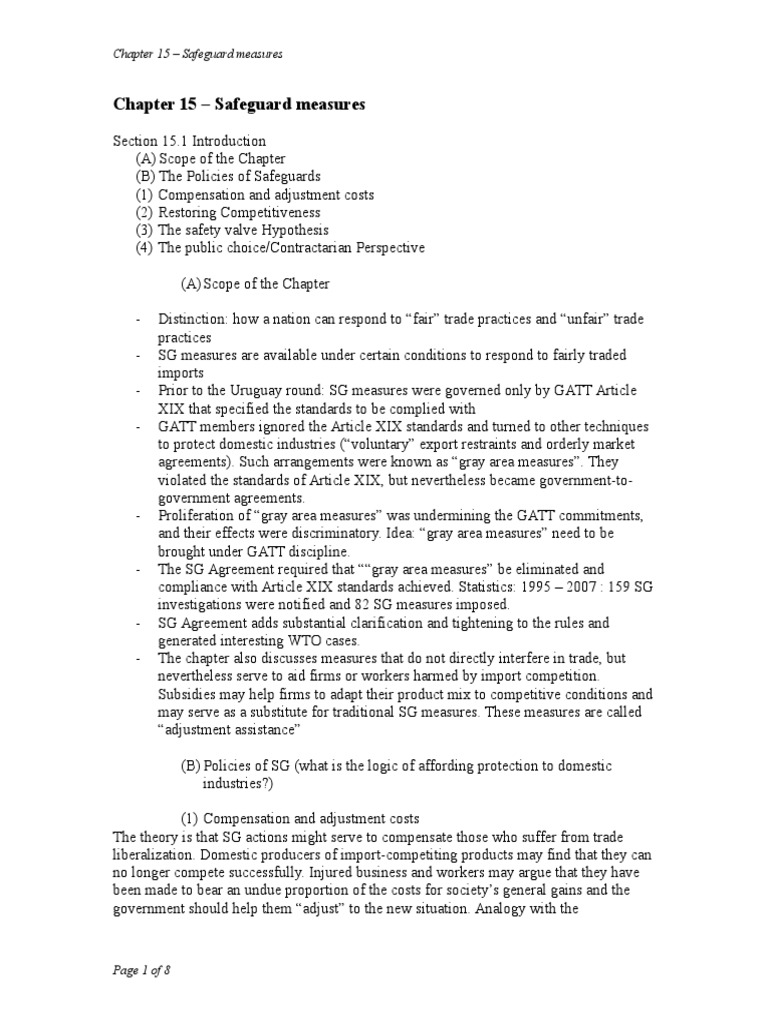 Summary WTO: Trade Defence Measures Safeguards SG | PDF | Causality ...