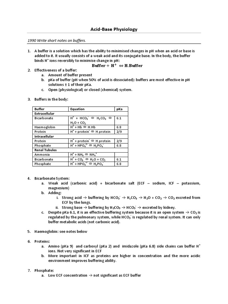 Acid Base Physiology | PDF | Buffer Solution | Bicarbonate