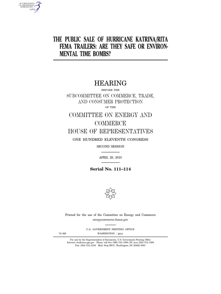House Hearing, 111TH Congress - The Public Sale of Hurricane Katrina ...