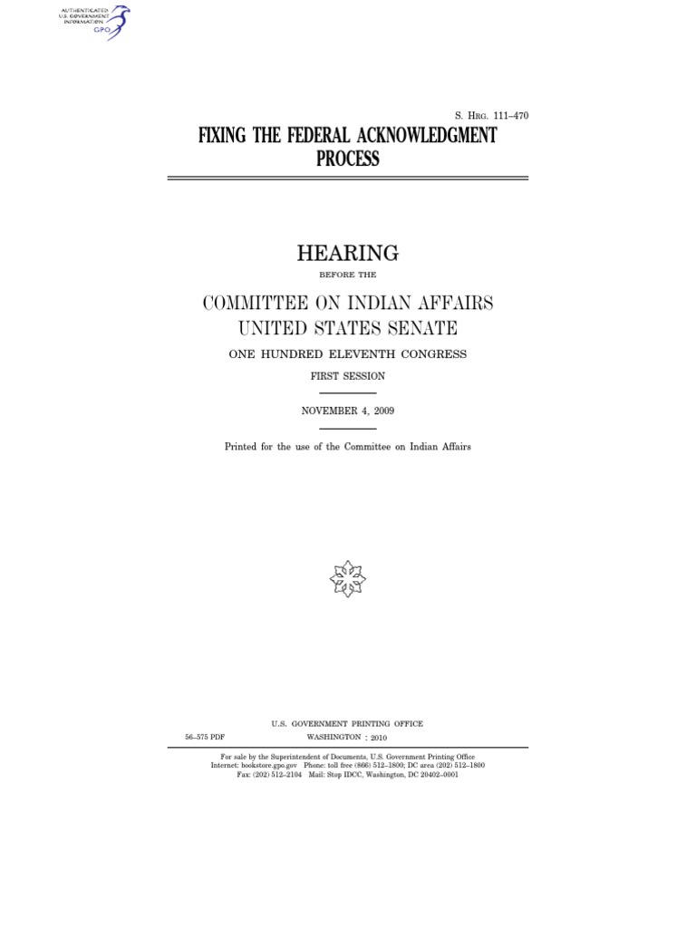Fixing Federal Acknowledgment Process | PDF | Native Americans In The ...