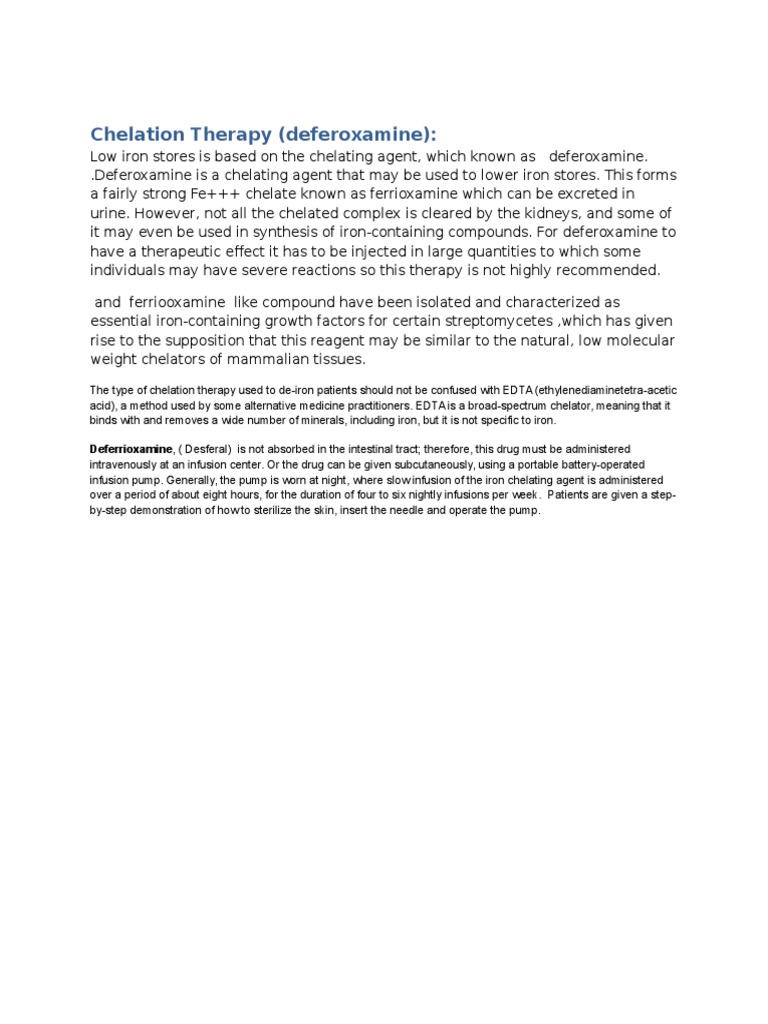 Chelation Therapy (Deferoxamine) | PDF | Chelation | Intravenous Therapy