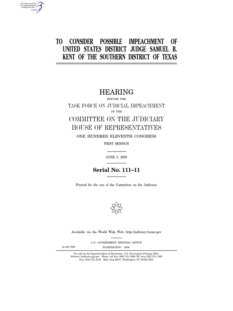 House Hearing, 111TH Congress - To Consider Possible Impeachment of ...