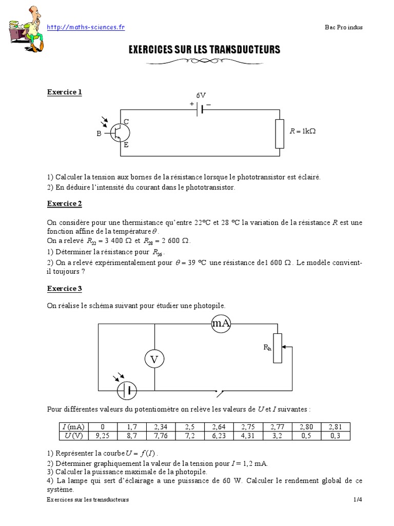 Exercices Transducteurs Bac Pro Industriel PDF | PDF | Diode ...