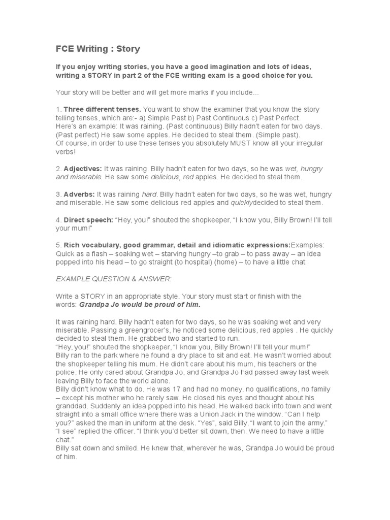 FCE Writing Story | PDF | Grammatical Tense | Onomastics