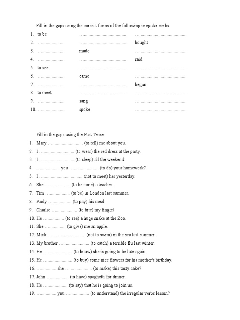 Mastering Irregular Verbs: A Comprehensive Exercise in Conjugating ...