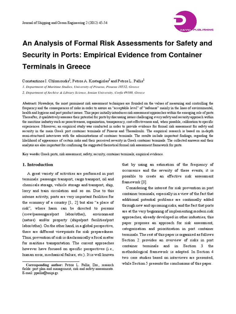 An Analysis of Formal Risk Assessments for Safety And | Risk Management ...
