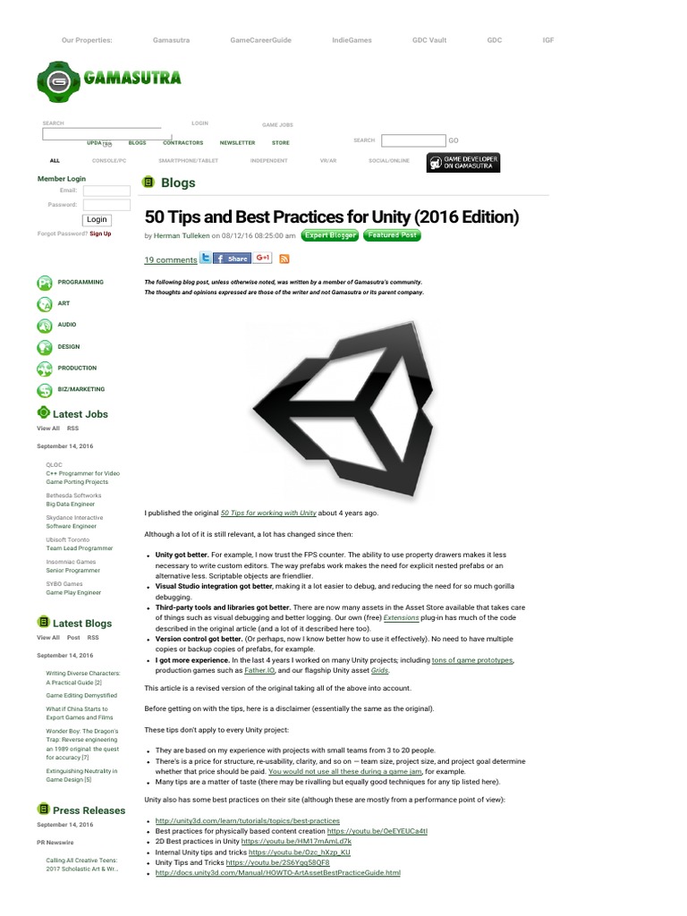 50 Tips and Best Practices For Unity (2016 Edition) PDF | PDF | Games ...