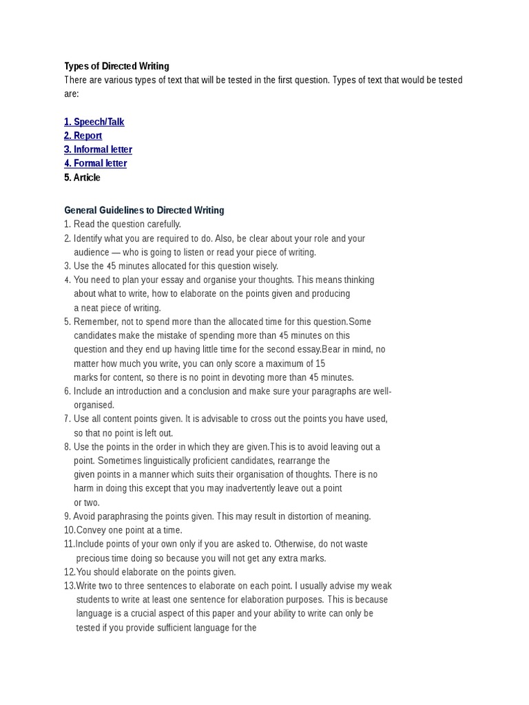 Types of Directed Writing | Idiom | Essays