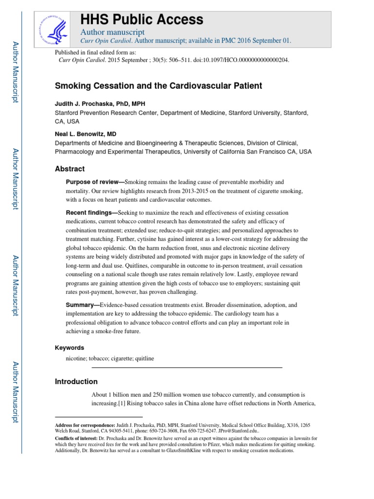 HHS Public Access: Smoking Cessation and The Cardiovascular Patient ...