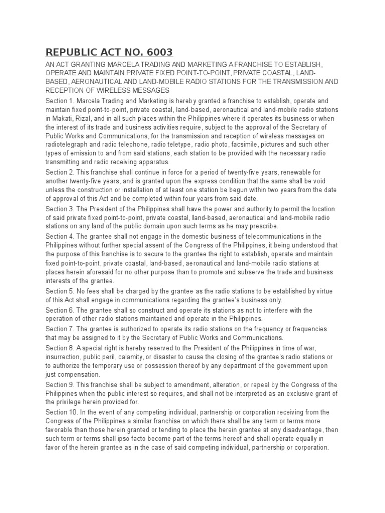 Republic Act No 6003 | PDF | Corporations | Radio