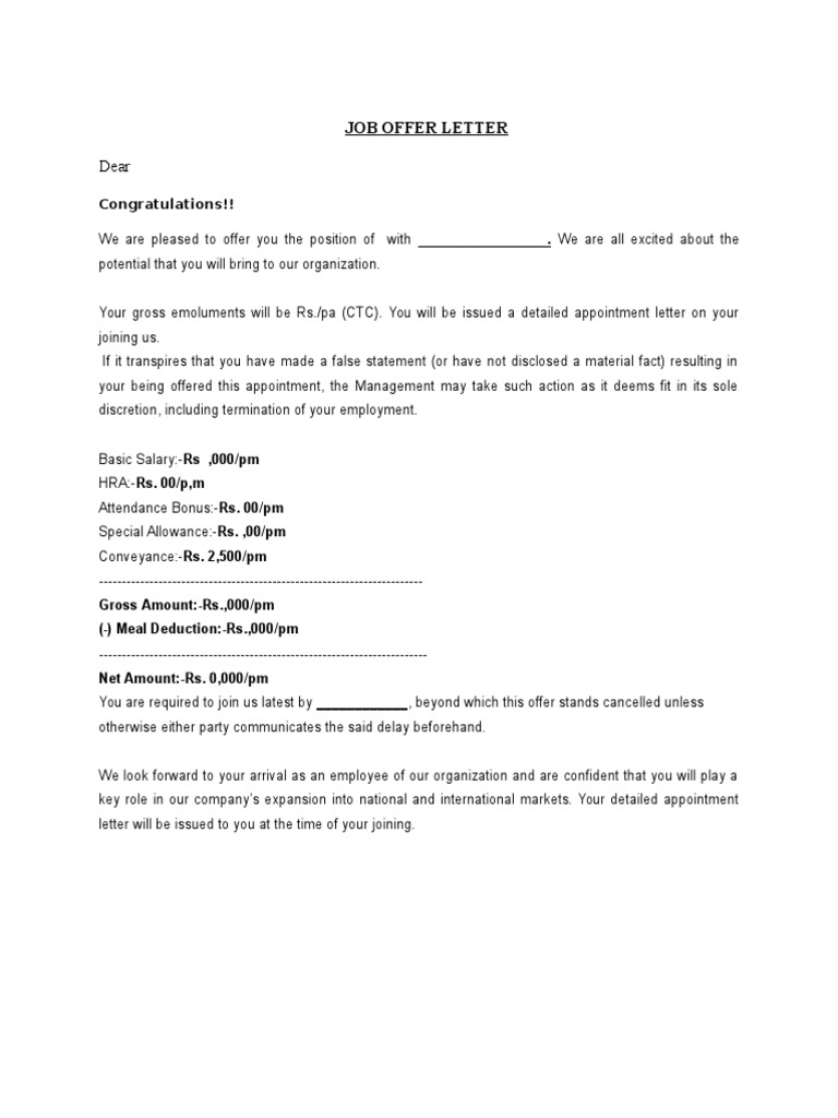 Job Offer Letter: Congratulations!! | PDF