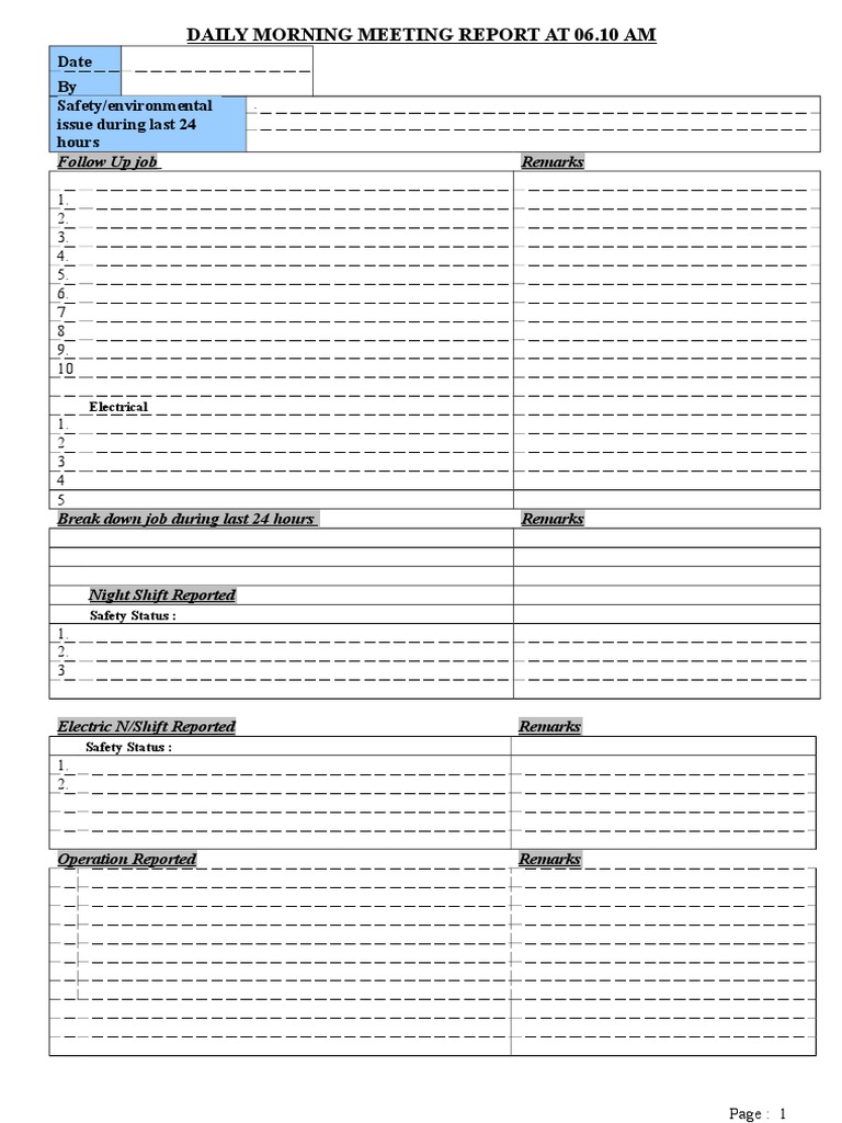 Daily Morning Meeting Report at 06.10 Am: Follow Up Job Remarks | PDF