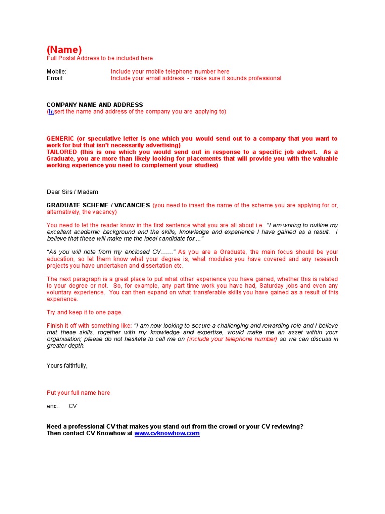 Graduate Job Application Letter Guide | PDF | Career & Growth
