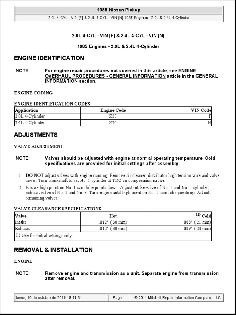 Nissan Z24 | PDF | Piston | Cylinder (Engine)
