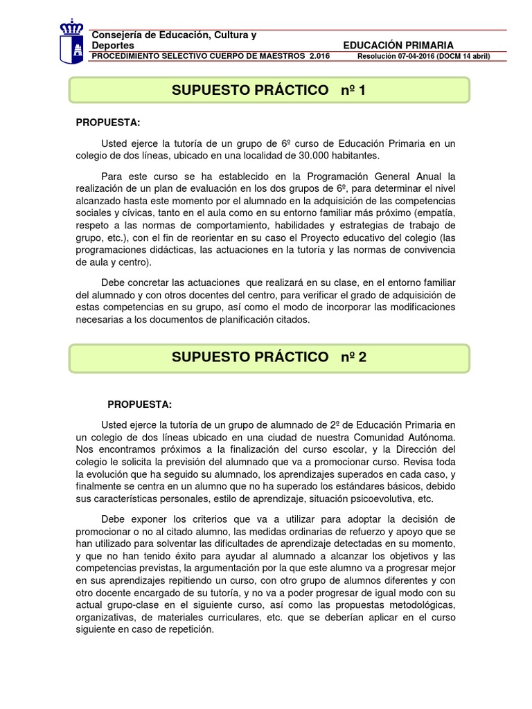 Supuestos Prácticos Primaria PDF | PDF