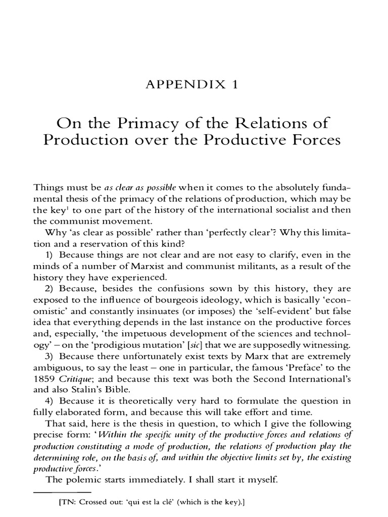 Althusser - On The Primacy of The Relations of Production | PDF | Georg ...