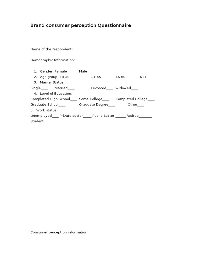 Brand Consumer Perception Questionnaire | PDF | Advertising | Brand