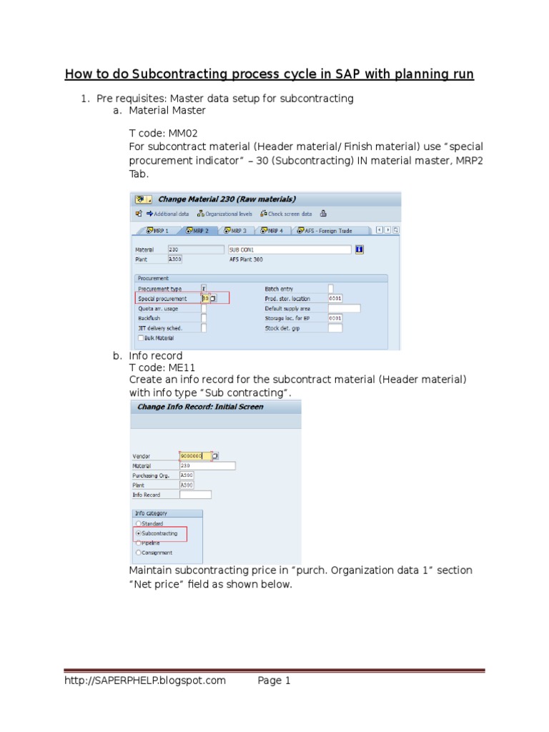 How To Do Subcontract Process Cycle in SAP With Planning Run | PDF ...