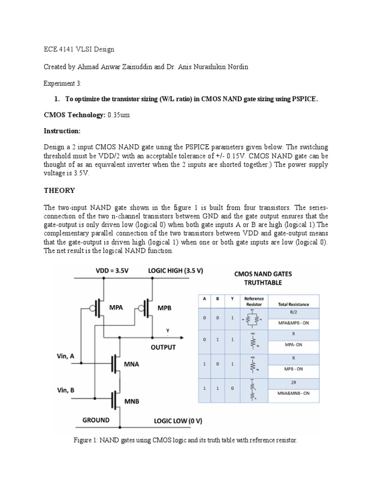ECE 4141-Experiment 3 - CMOS NAND Transistors Sizing Simulation Using ...