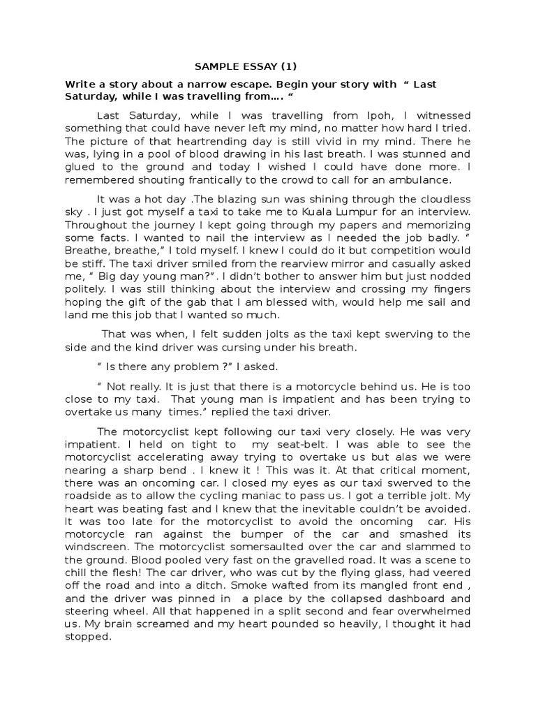 SAMPLE ESSAY ON WRITING ABOUT ACCIDENTS (Edited) | PDF | Road Transport ...