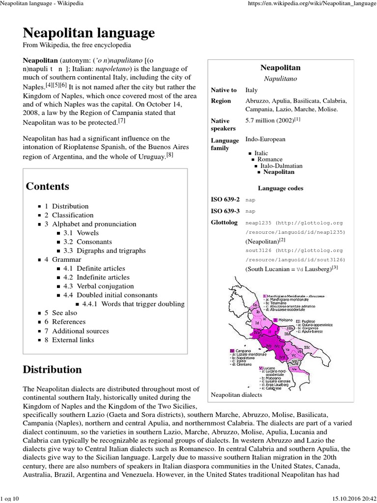 Neapolitan Language - Wikipedia | PDF | Grammatical Gender | Grammar