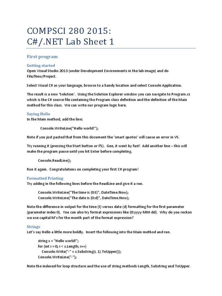 COMPSCI 280 2015:: First Program | PDF | Computer Programming | Computing