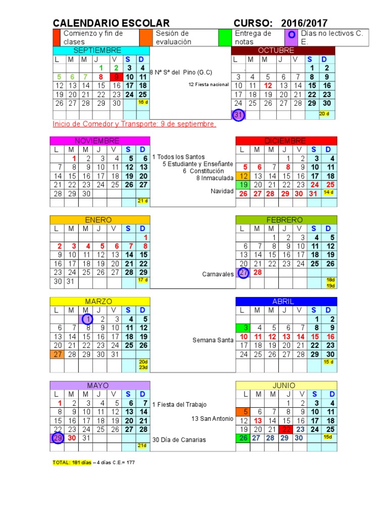 Calendario Escolar 2016-2017 | PDF