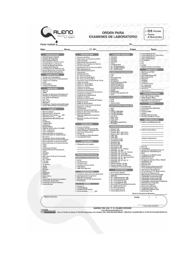 Orden Para Examenes de Laboratorio