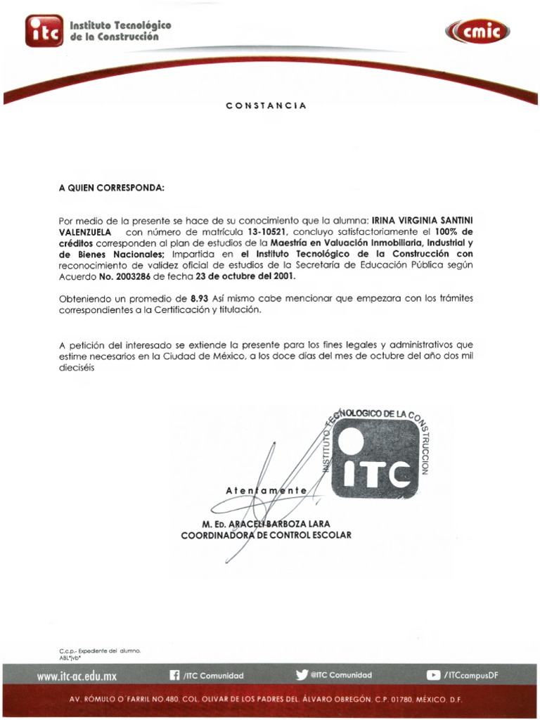 Constancia ITC 1 | PDF