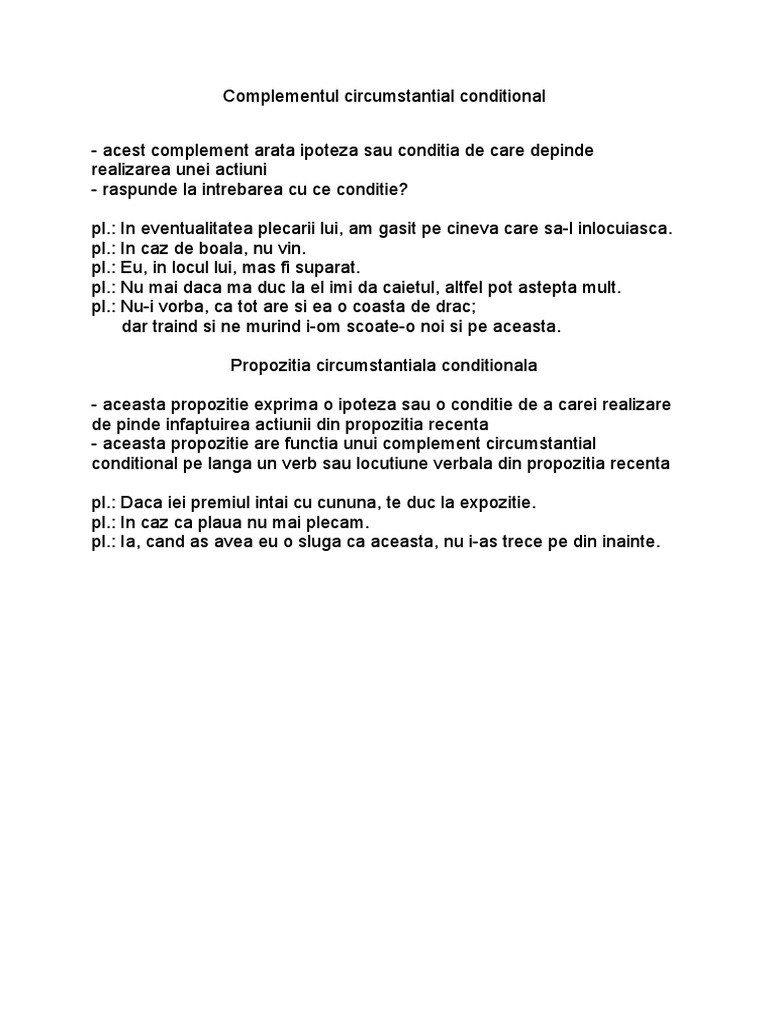 Complementul Circumstantial Conditional | PDF