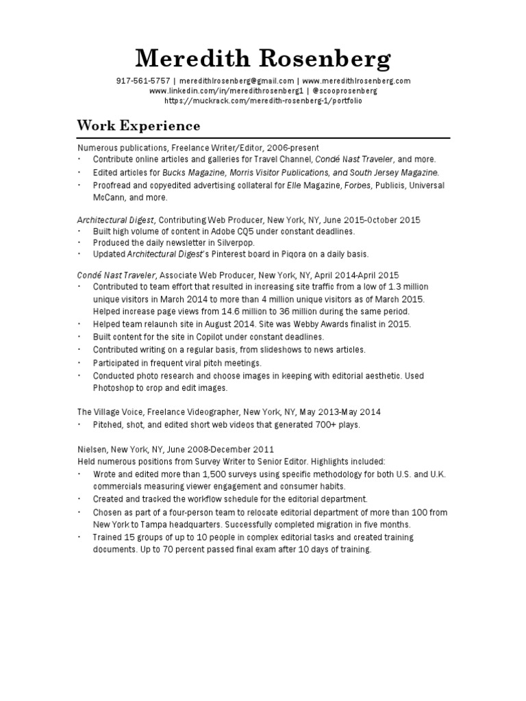 Meredith Rosenberg Resume | PDF | Copy Editing | Publishing