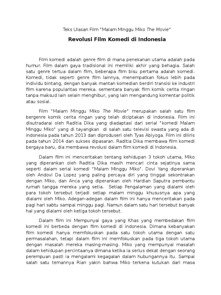 Teks Ulasan Film Malam Minggu Miko The Movie" Revolusi Film Komedi Di ...