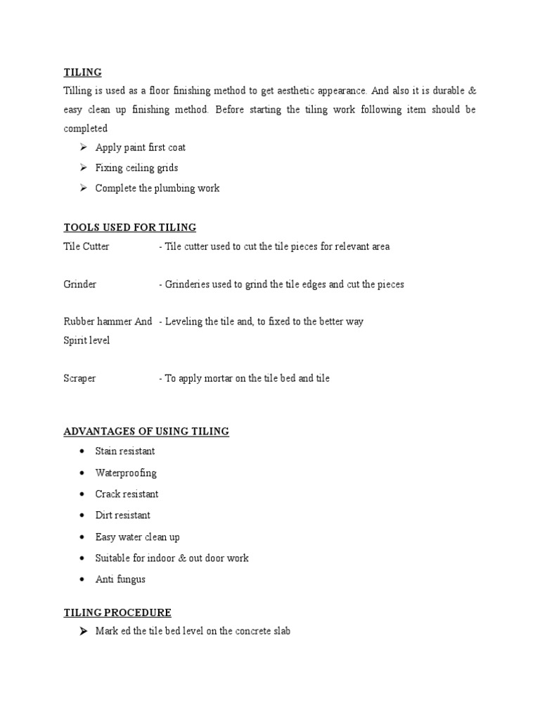 Tiling Guide: Tools, Advantages, and Installation Process | PDF