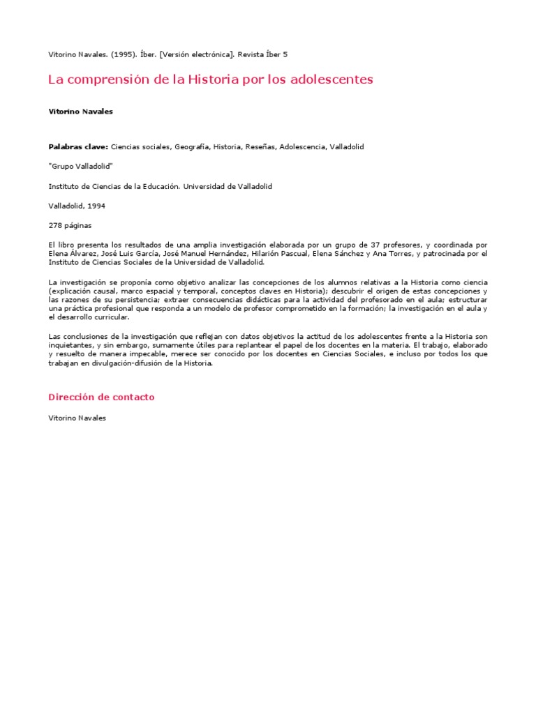 La Comprension de La Historia Por Los Adolescentes | PDF | Ciencias ...