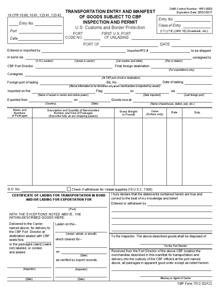 CBP Form 7512 - 0 | PDF | U.S. Customs And Border Protection | Customs