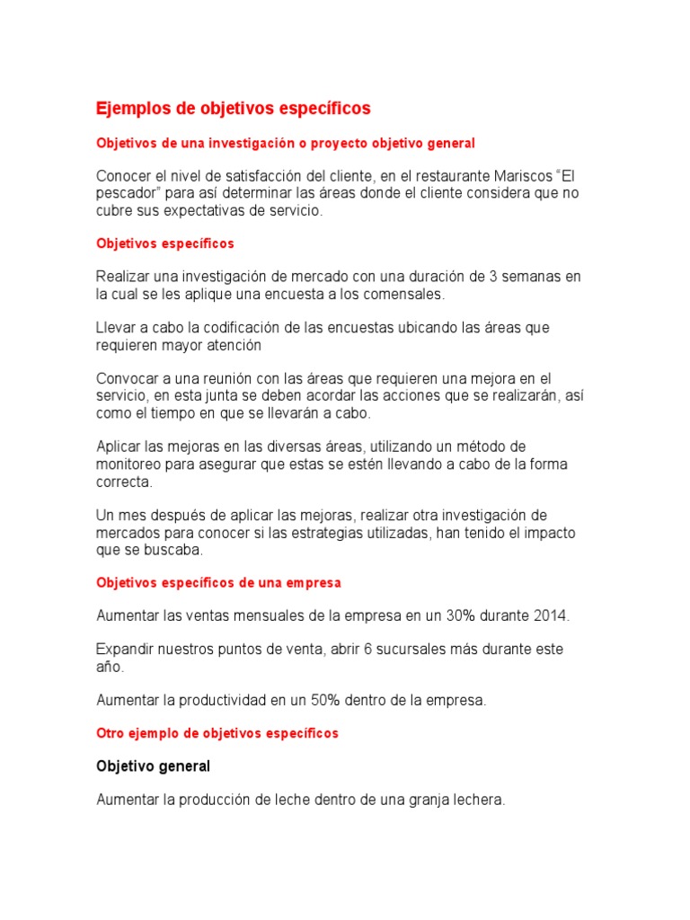 Ejemplos de Objetivos Específicos | PDF