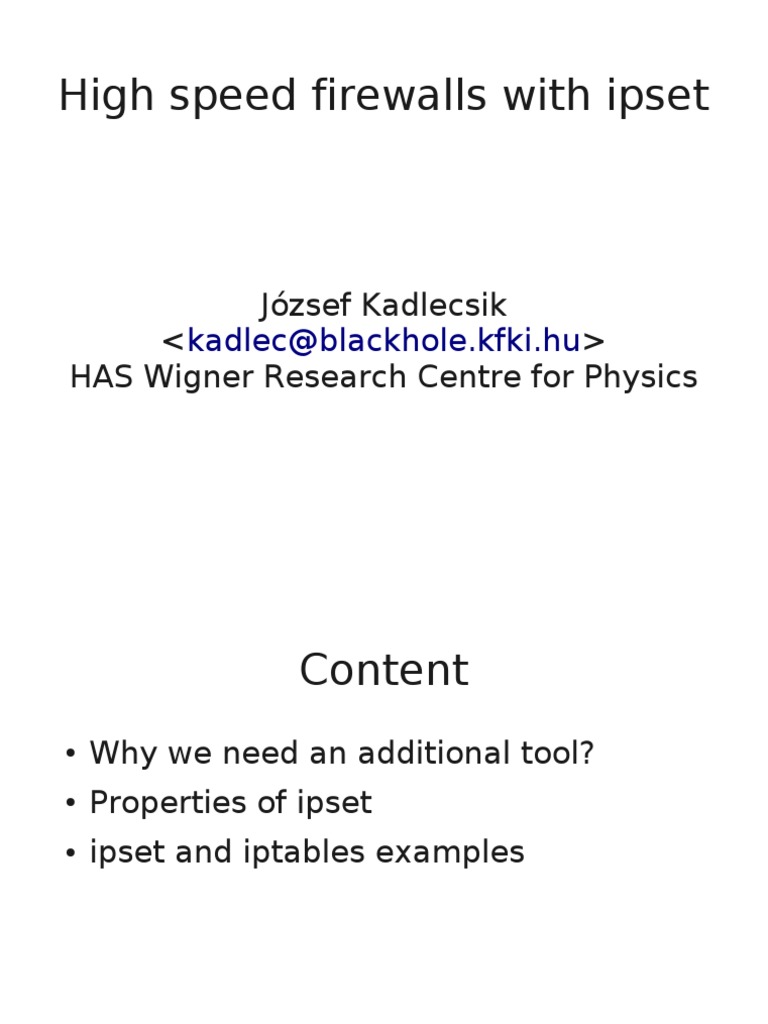 Jozsef Kadlecsik Ipset Osd Public | PDF | Port (Computer Networking) | Ip Address