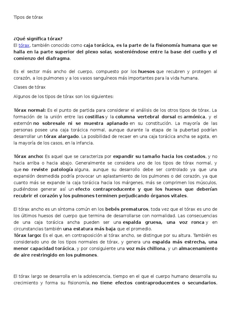 Tipos de tórax y sus características | PDF | Tórax | Anatomía humana