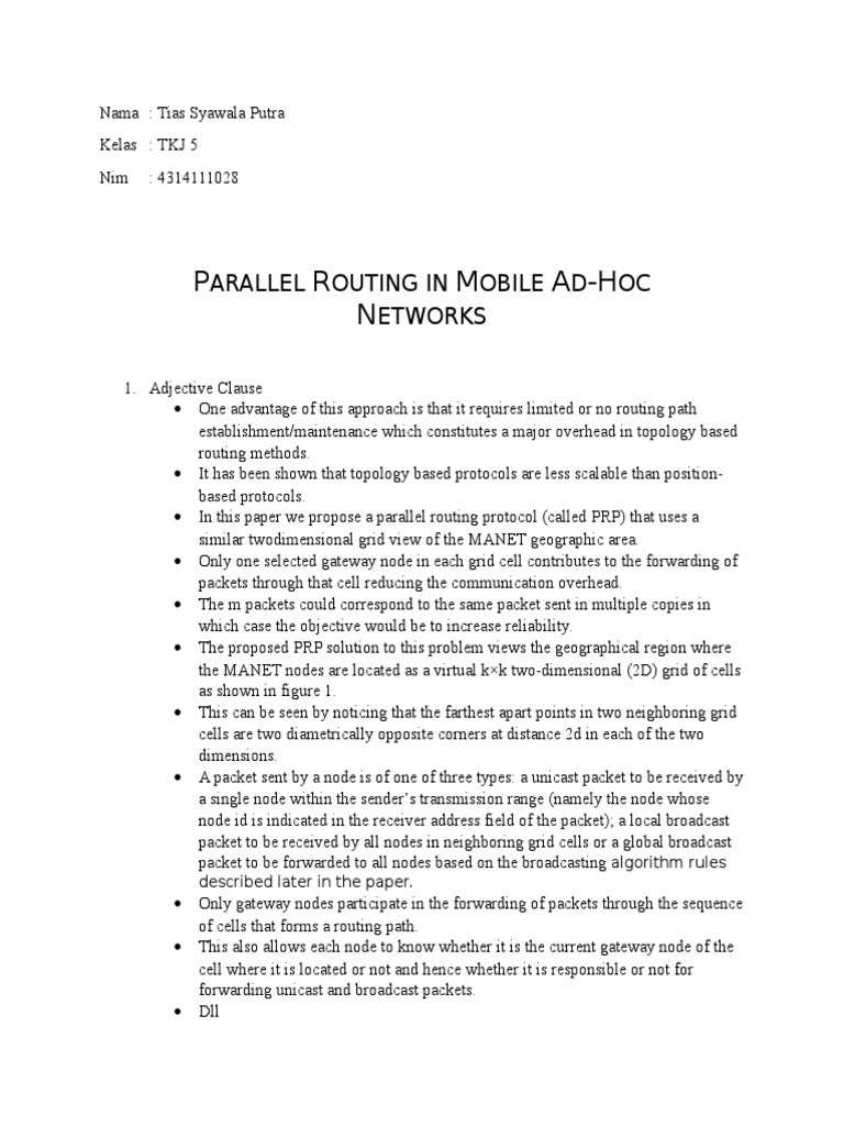 Parallel Routing in Mobile Ad-Hoc Networks: Proposing a New Cell-Based Broadcasting Algorithm ...