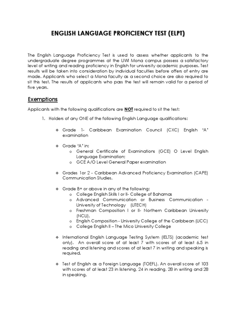 English Language Proficiency Test Uwi | PDF | International English ...