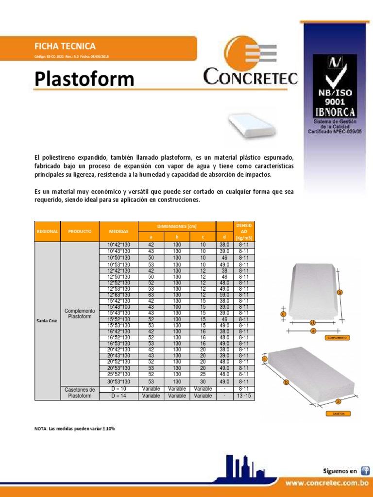 Plastoform: Ficha Técnica y Usos | PDF