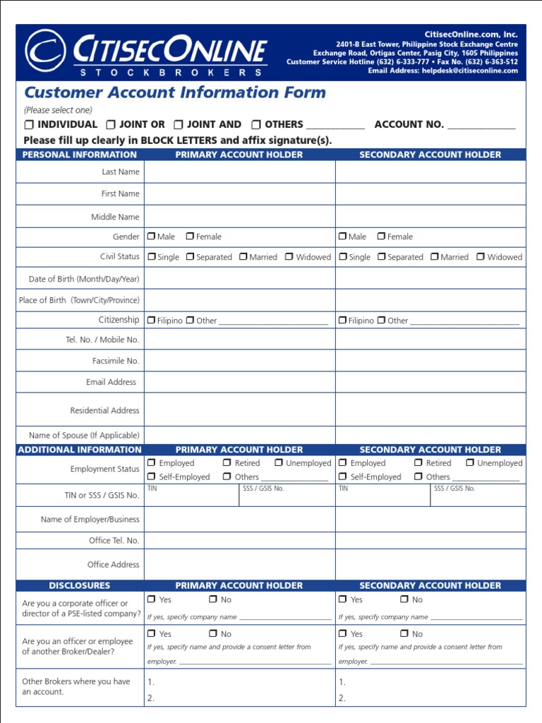 Customer Account Information Form: R R R R R R R R R R R R | PDF ...
