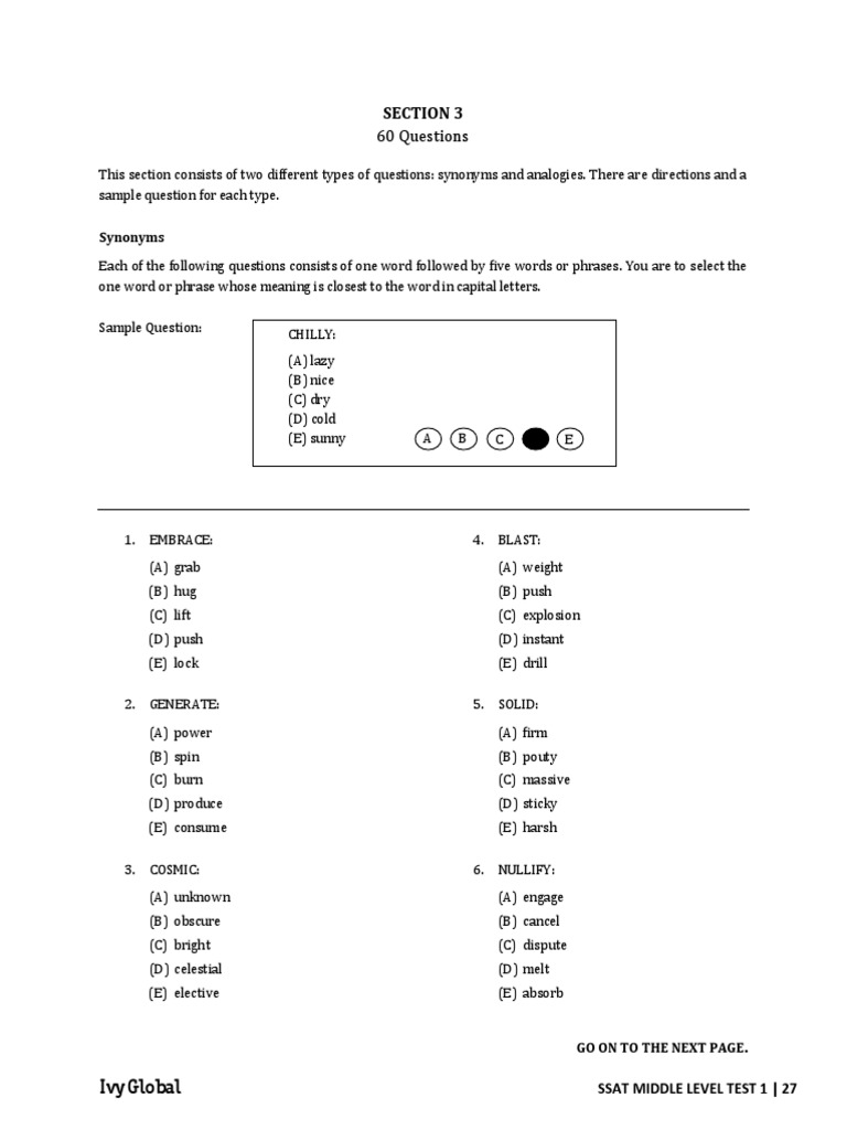 SSAT Middle Level Synonyms & Analogies | PDF | Nature
